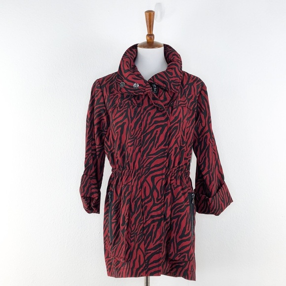 Seven7 | Jackets & Coats | Seven7 Red And Black Zebra Print Rain Jacket ...